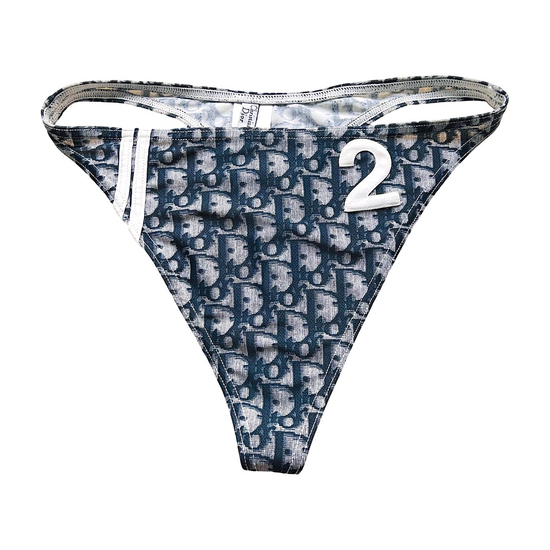Christian Dior Thong Logo Small UK 8 Monogram Pants G String Blue White ...
