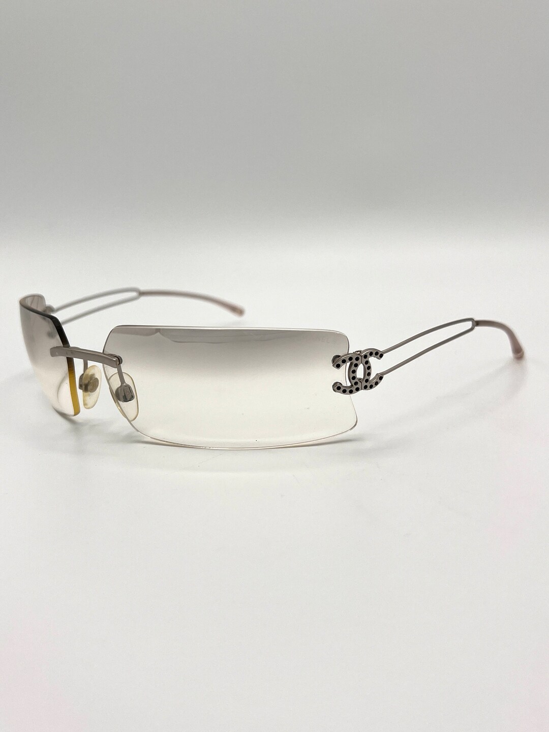 Chanel Sunglasses Rimless Clear Shield Rectangle CC Logo Diamante ...