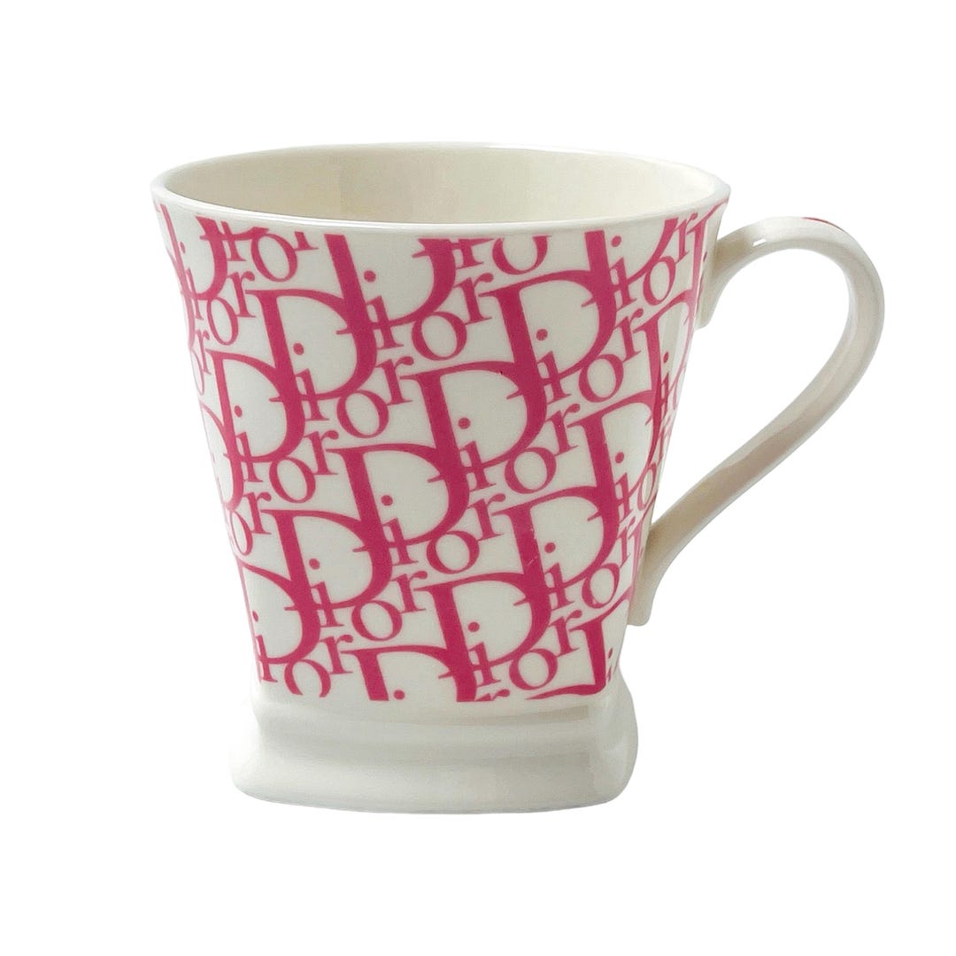 Christian Dior Mug Cup Logo Monogram Pink White Bone China Vintage ...