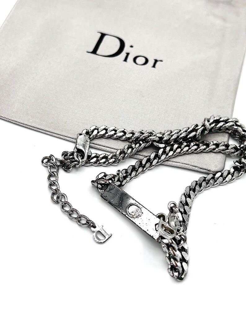 Vintage Christian Dior Silver Logo Necklace: Y2K Monogram Gourmette ...
