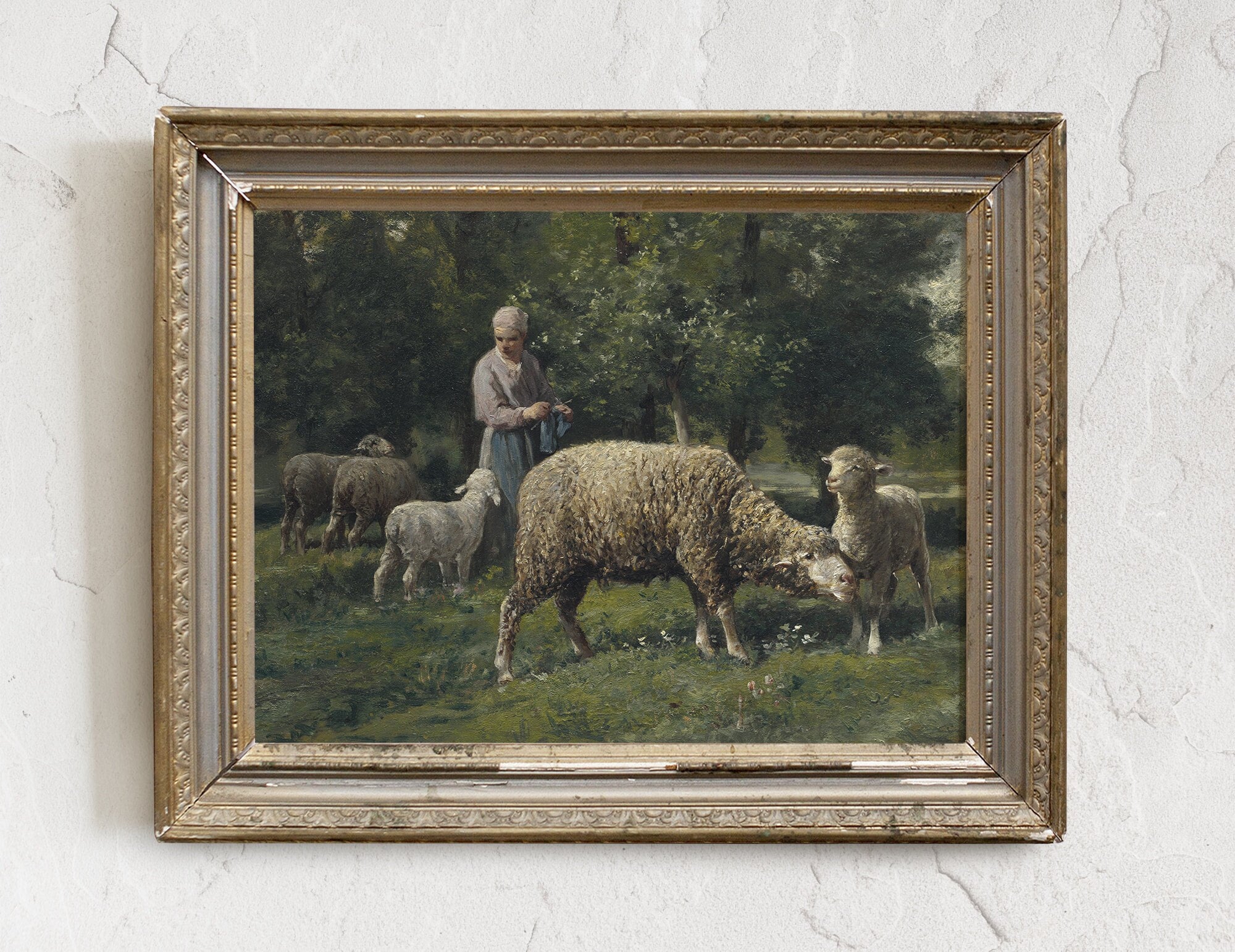 Sheep Wall Art Print, Shepard Painting, Cozy Farmhouse Country Scene ...