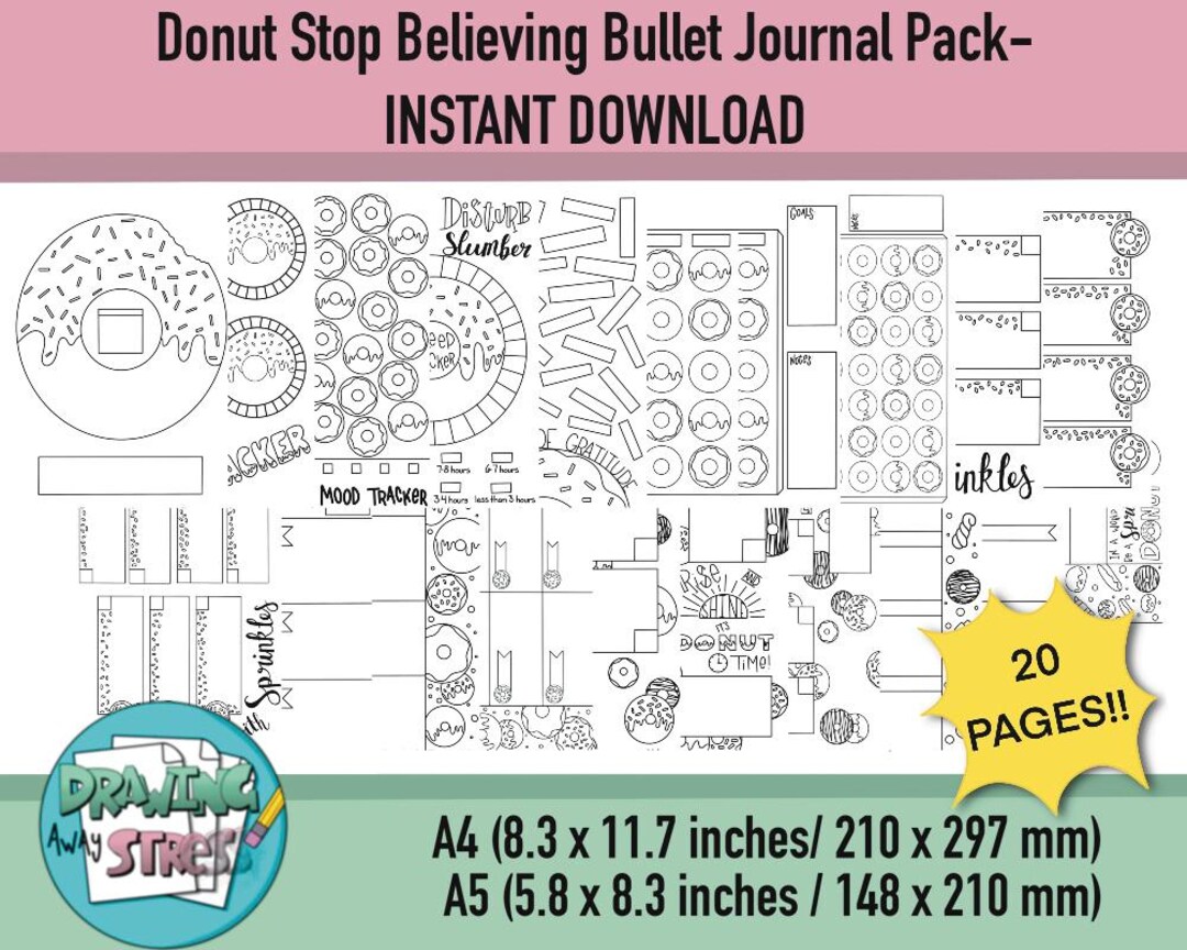 INSTANT DOWNLOAD, Premade, Hand-drawn Printable Bullet Journal Pages ...