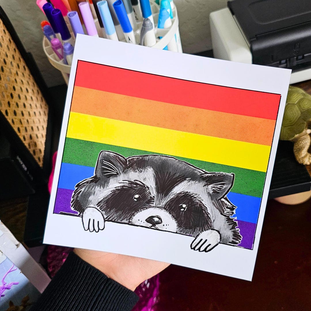 Gonzo, the Pride Raccoon 6X6 Art Print - Pride Flag Raccoon Themed Wall ...