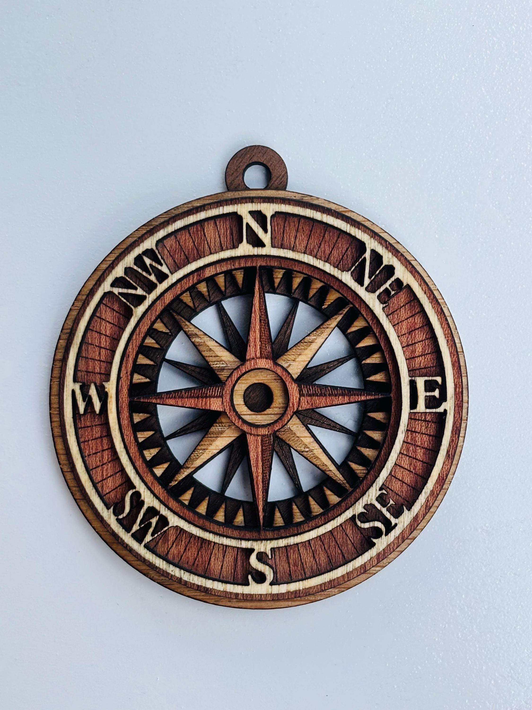 Laser-cut Christmas Compass Ornament for Outdoor or Travel Enthusiast ...