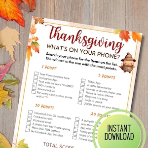 Thanksgiving Game Printable, Thanksgiving Game What’s on Your Phone ...