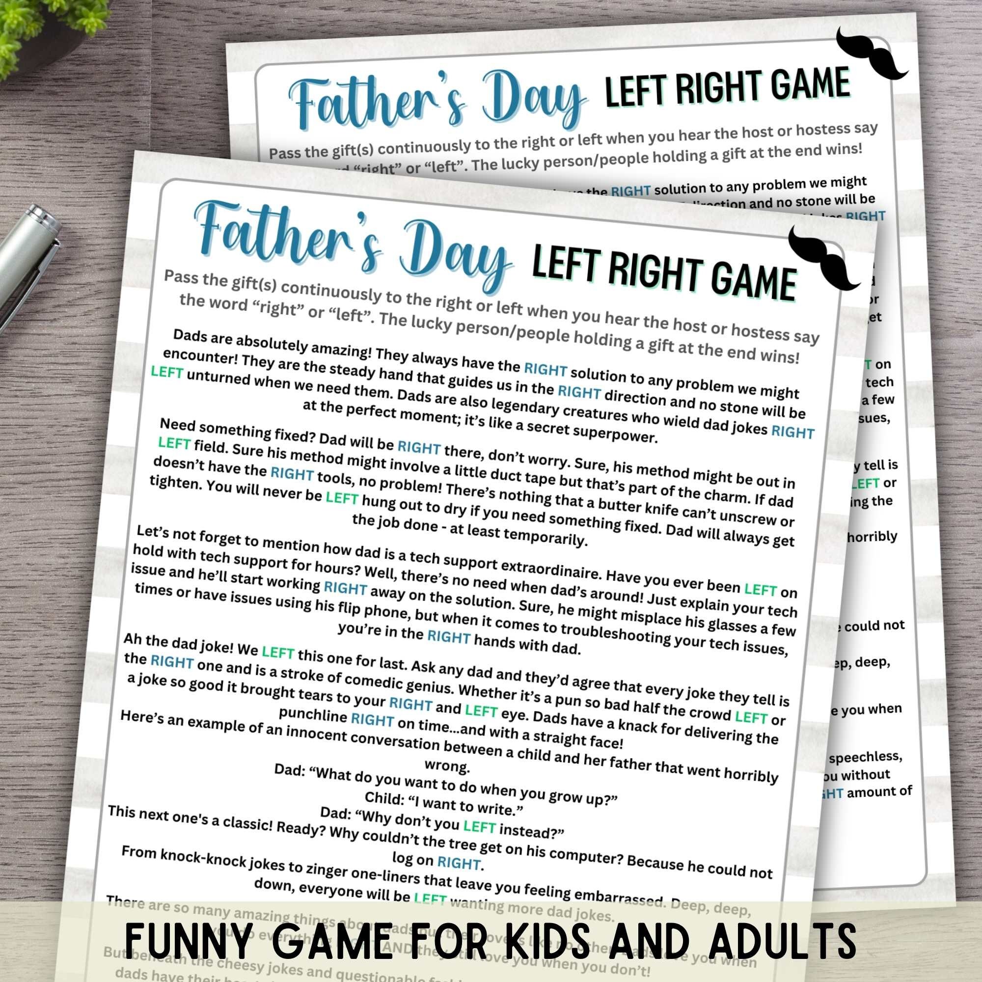 Fathers Day Games, Fathers Day Printable, Fathers Day Left Right Game ...