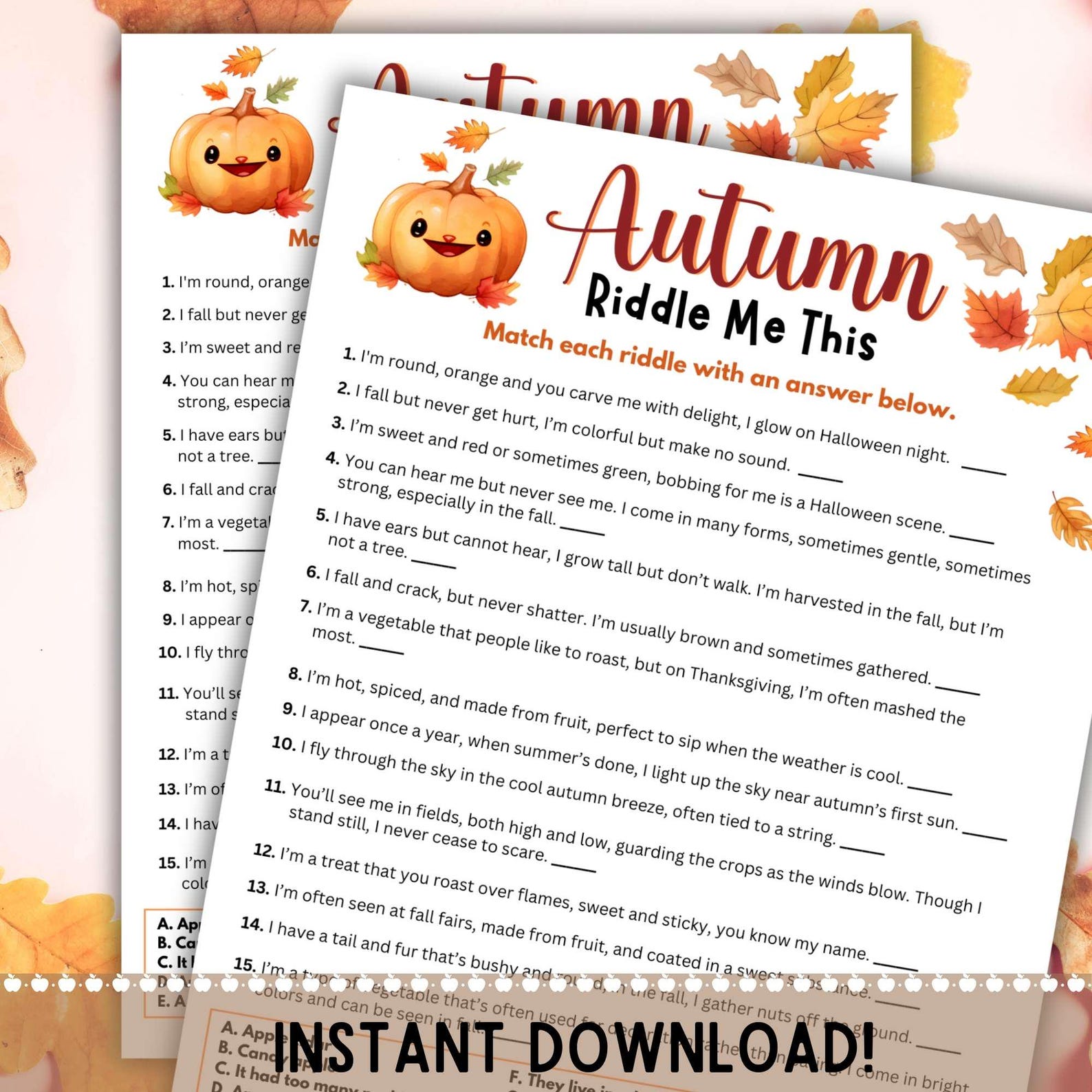 Fall Riddle Me This Game, Printable Autumn Game, Fall Riddles, Fall ...