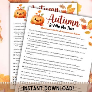 Fall Riddle Me This Game, Printable Autumn Game, Fall Riddles, Fall ...