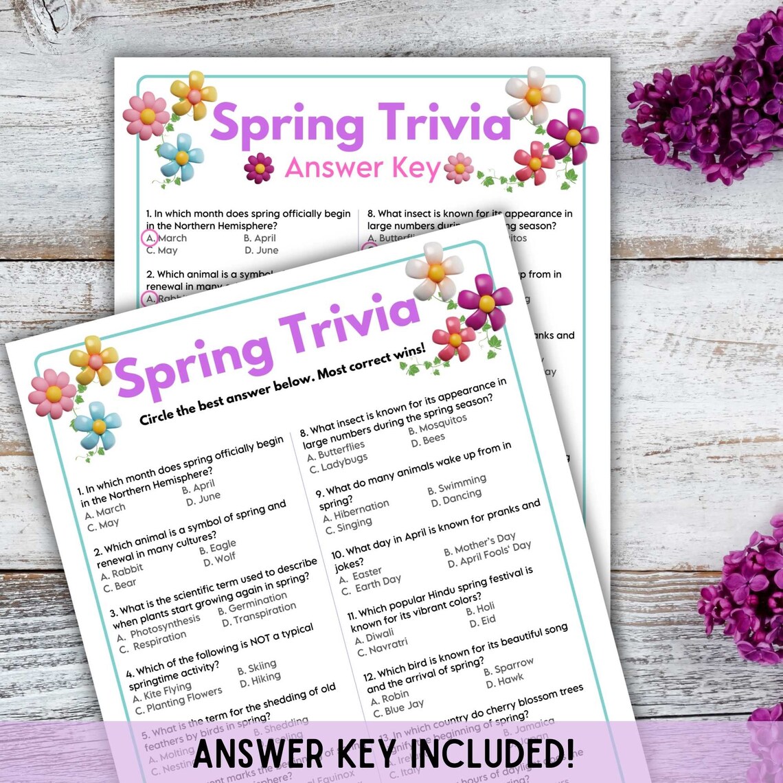 Spring Trivia Game | Printable Springtime Games | Party Games | Spring ...
