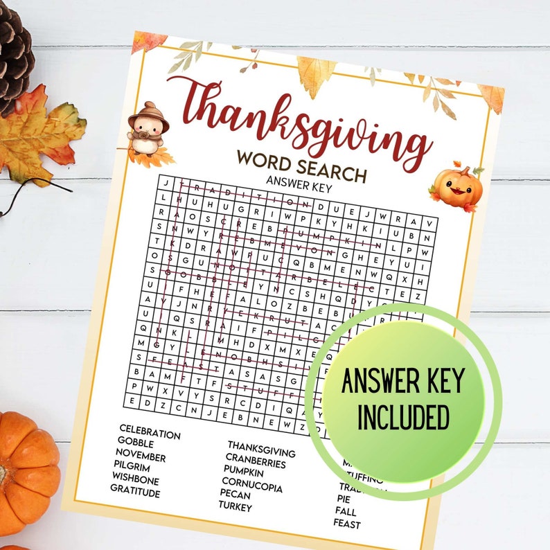 Thanksgiving Word Search Game Thanksgiving Printable Games - Etsy