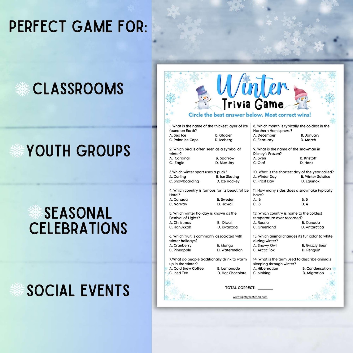 Winter Trivia Game | Printable Winter Games | Winter Game for Adults ...