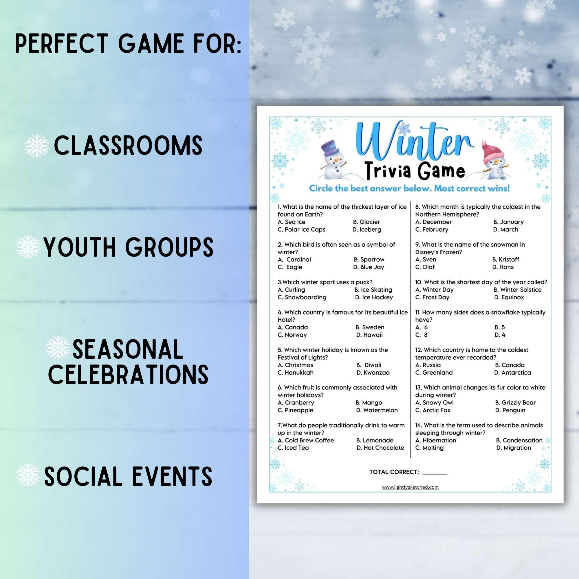 Winter Trivia Game | Printable Winter Games | Winter Game for Adults ...