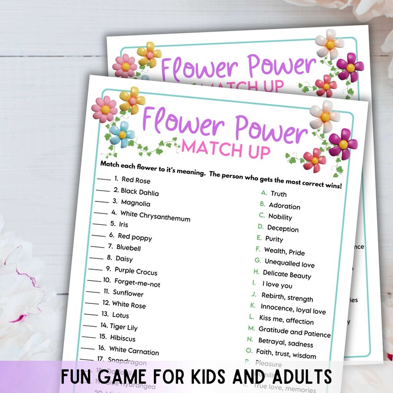 Spring Flower Power Trivia Match up | Flower Matching Game | Printable ...