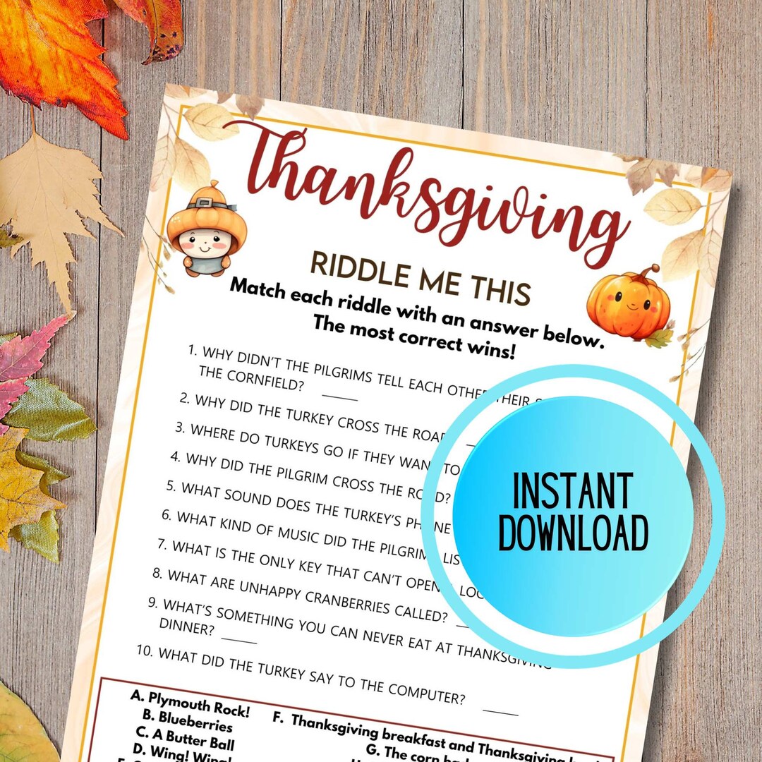Thanksgiving Riddle Me This Trivia Game, Thanksgiving Printable Games ...