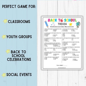 Back to School Trivia Game, First Day of School Activity, Back to ...