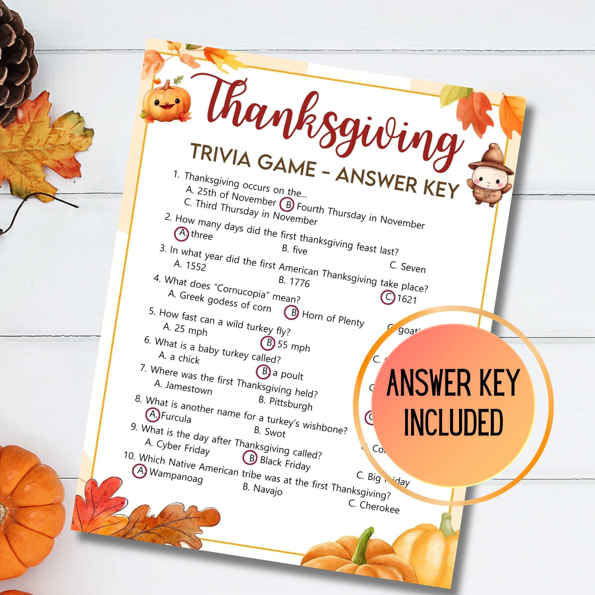 Thanksgiving Trivia Game, Thanksgiving Party Games, Thanksgiving Trivia ...