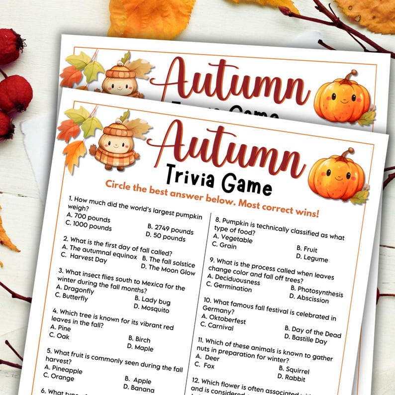 Fall Trivia Game | Printable Autumn Games | Autumn Game for Adults ...