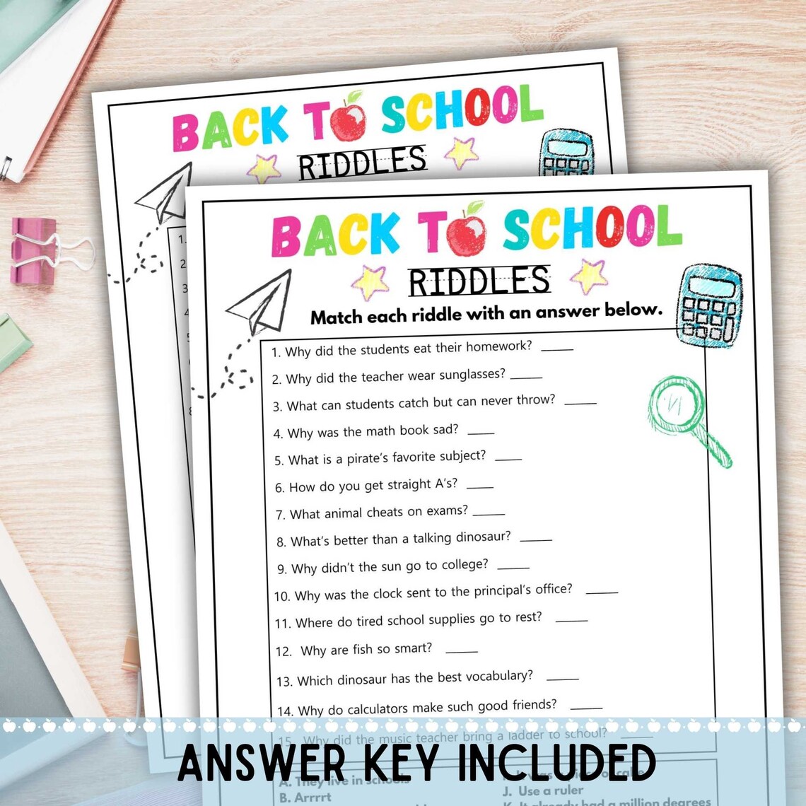 Back to School Riddles Game for Kids, Printable Kids School Games, Back ...