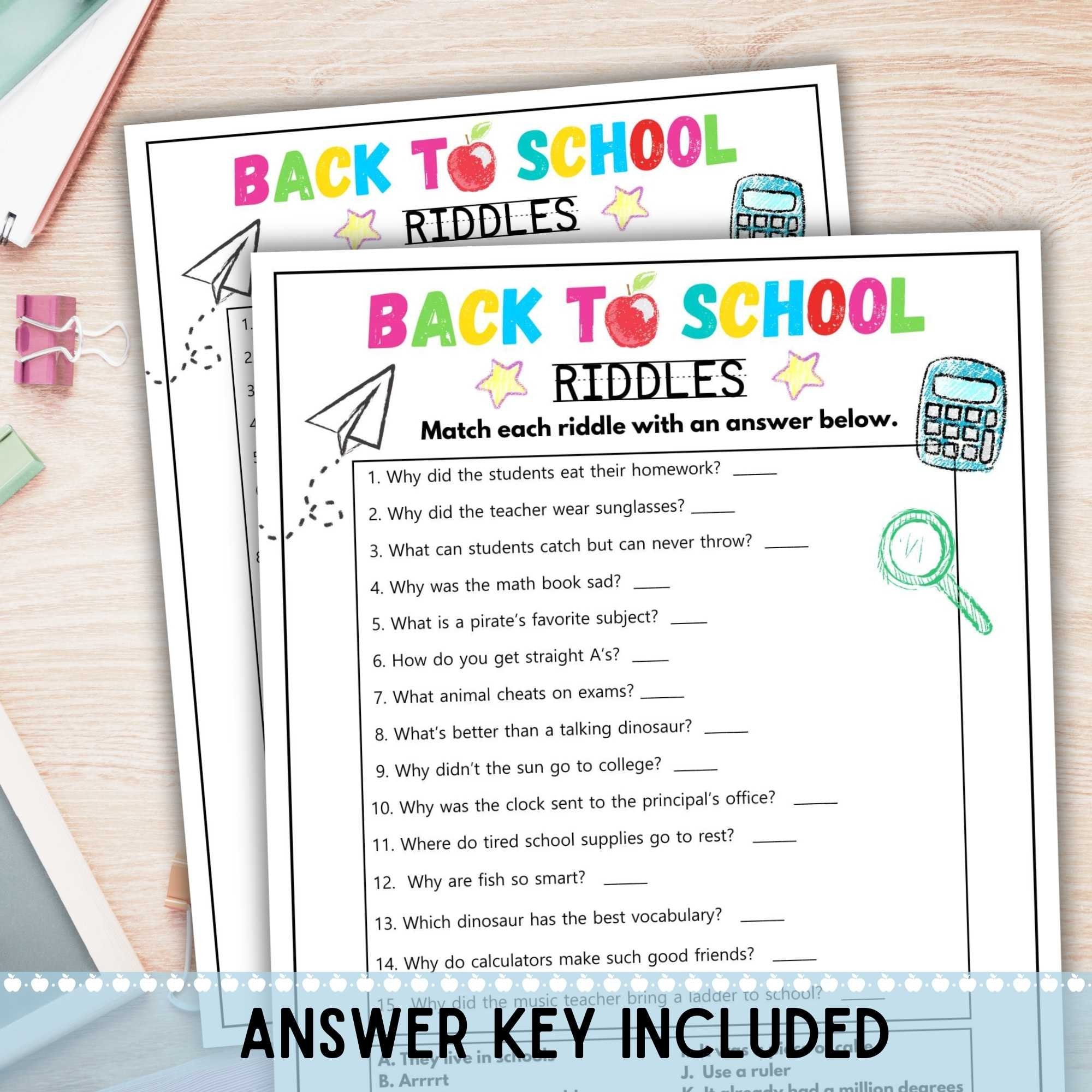 Back to School Riddles Game for Kids, Printable Kids School Games, Back ...