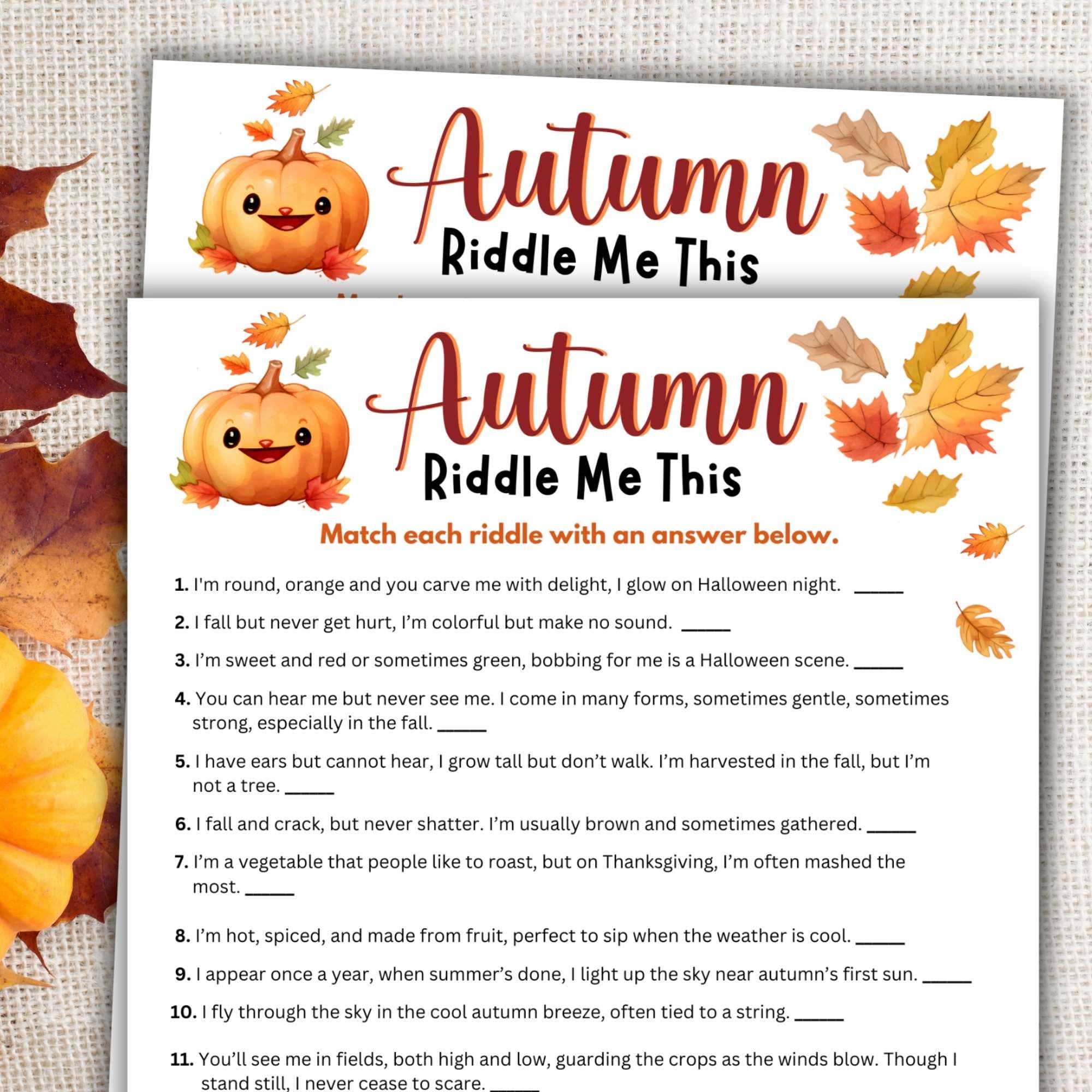 Fall Riddle Me This Game, Printable Autumn Game, Fall Riddles, Fall ...