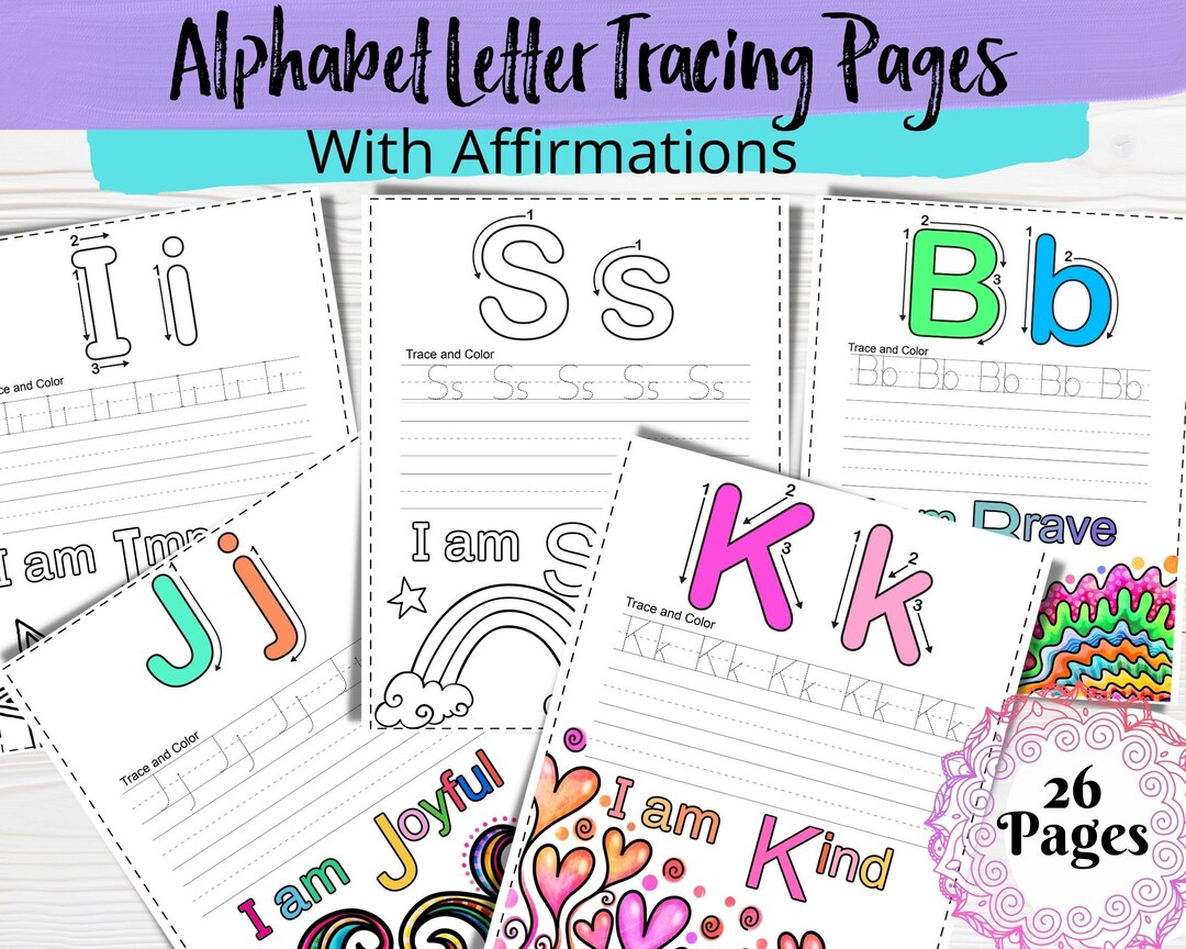 Alphabet Letter Tracing Pages With Affirmations/letter Tracing for Kids ...