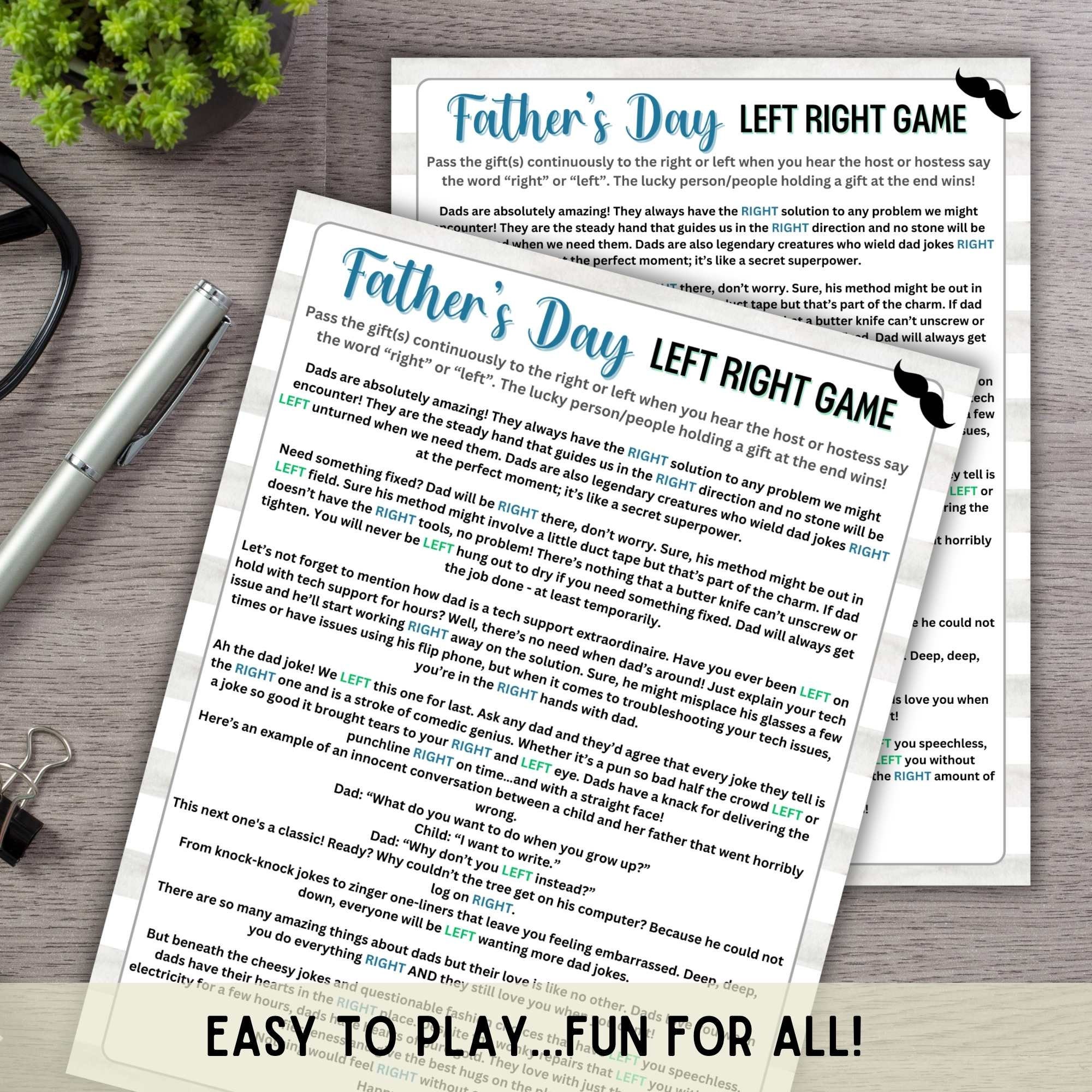 Fathers Day Games, Fathers Day Printable, Fathers Day Left Right Game ...