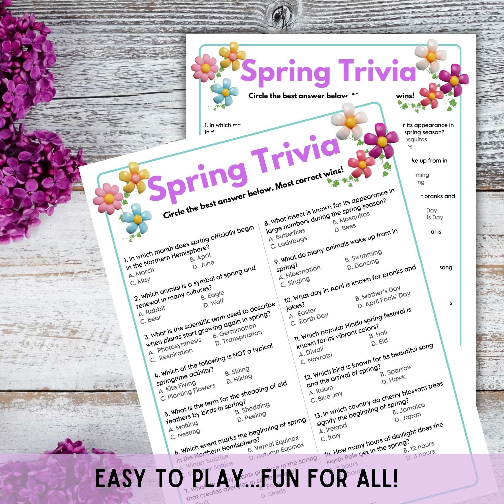 Spring Trivia Game Printable Springtime Games Party Games Spring ...