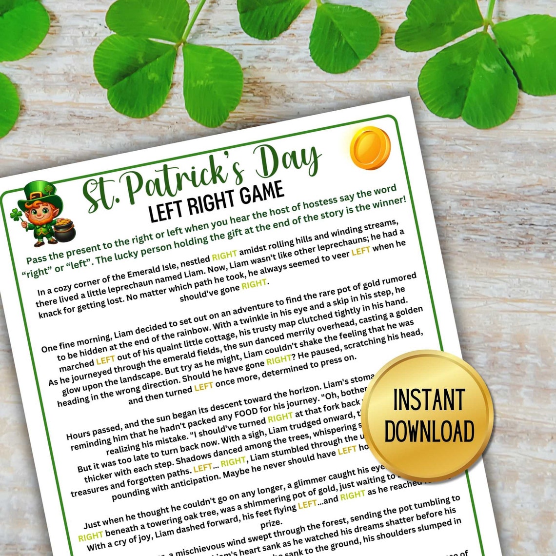 St. Patrick’s Day Left Right Game, Fun St. Patrick’s Day Activity for ...