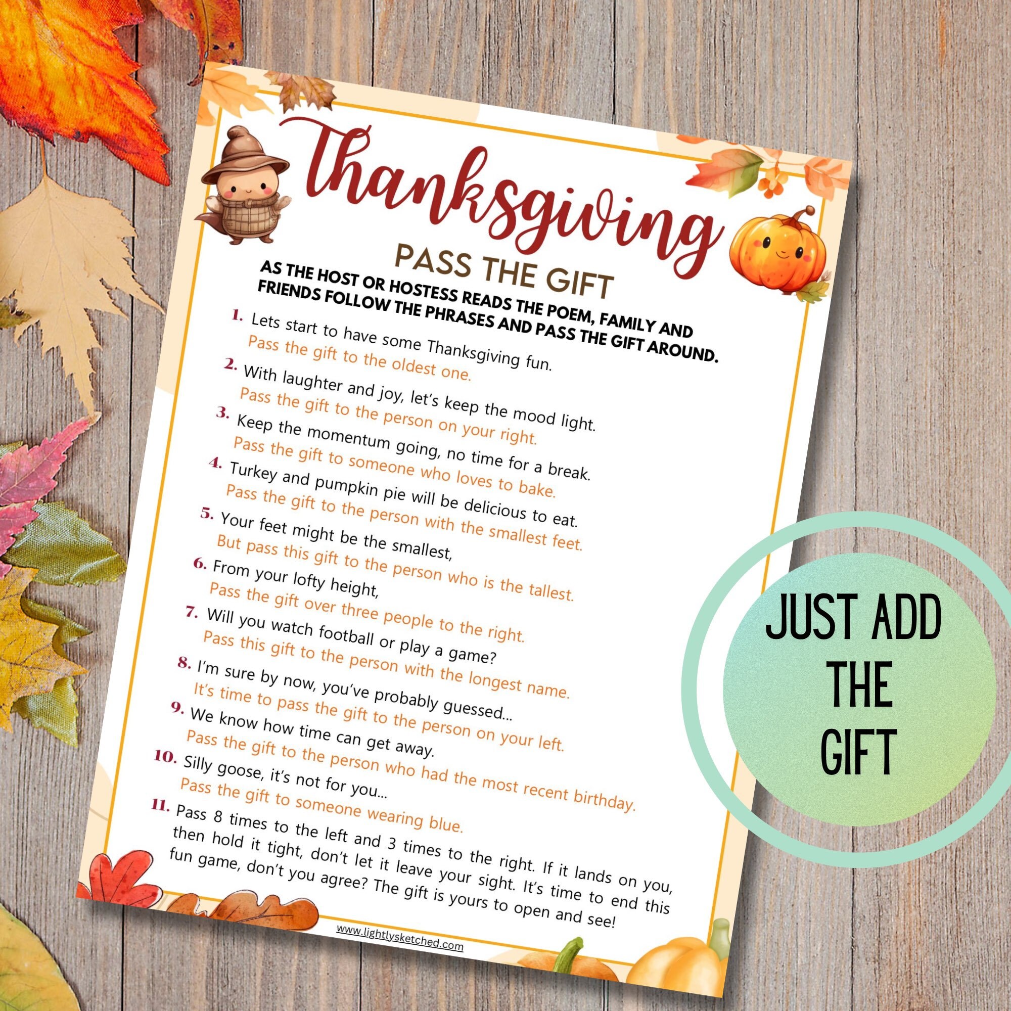 Thanksgiving Game Pass the Gift, Thanks Giving Game, Group Game, Pass ...