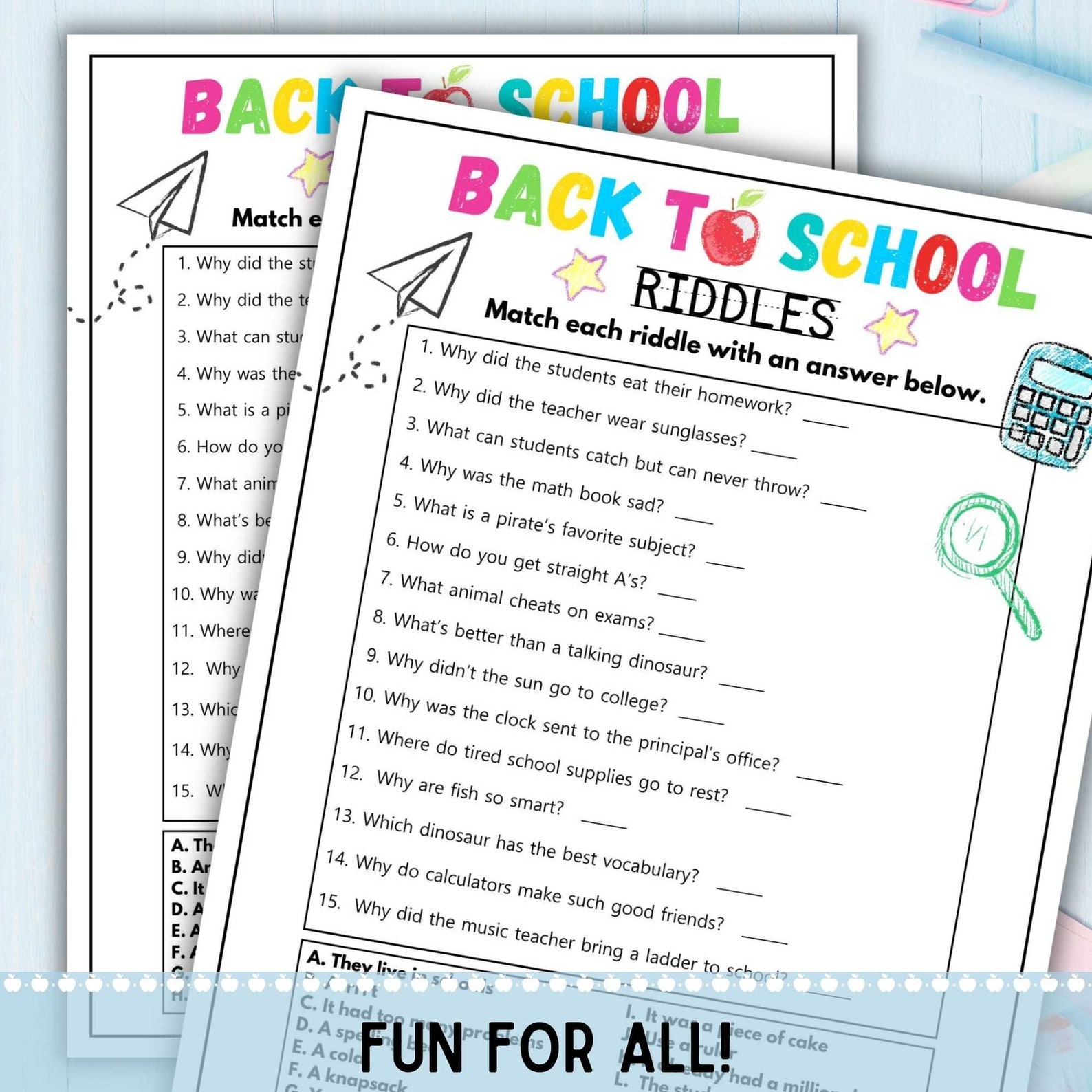 Back to School Riddles Game for Kids, Printable Kids School Games, Back ...
