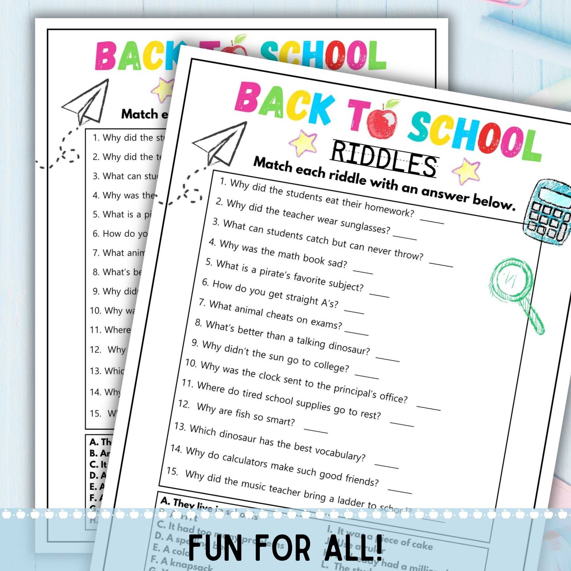 Back to School Riddles Game for Kids, Printable Kids School Games, Back ...
