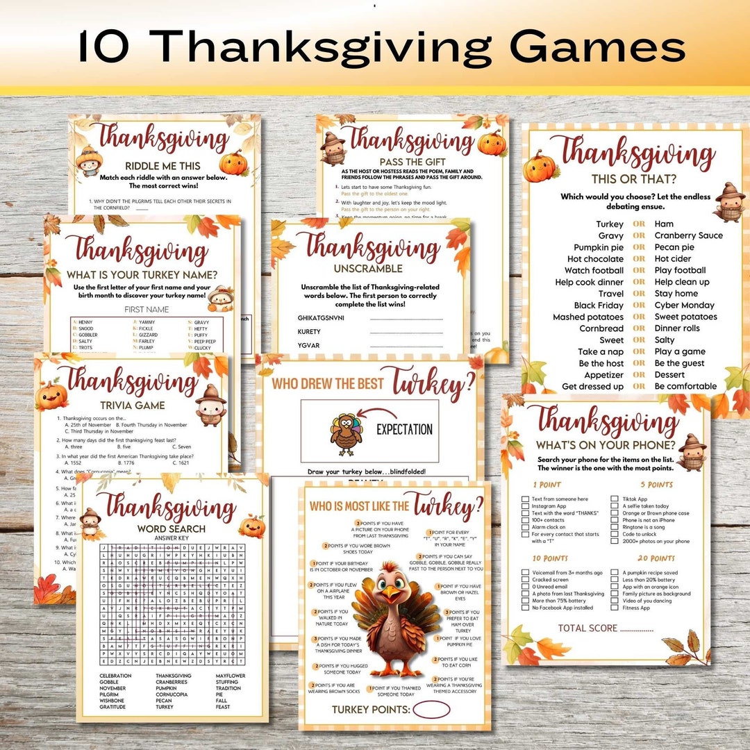 Thanksgiving Games Bundle, Thanksgiving Game Printable, Thanksgiving ...