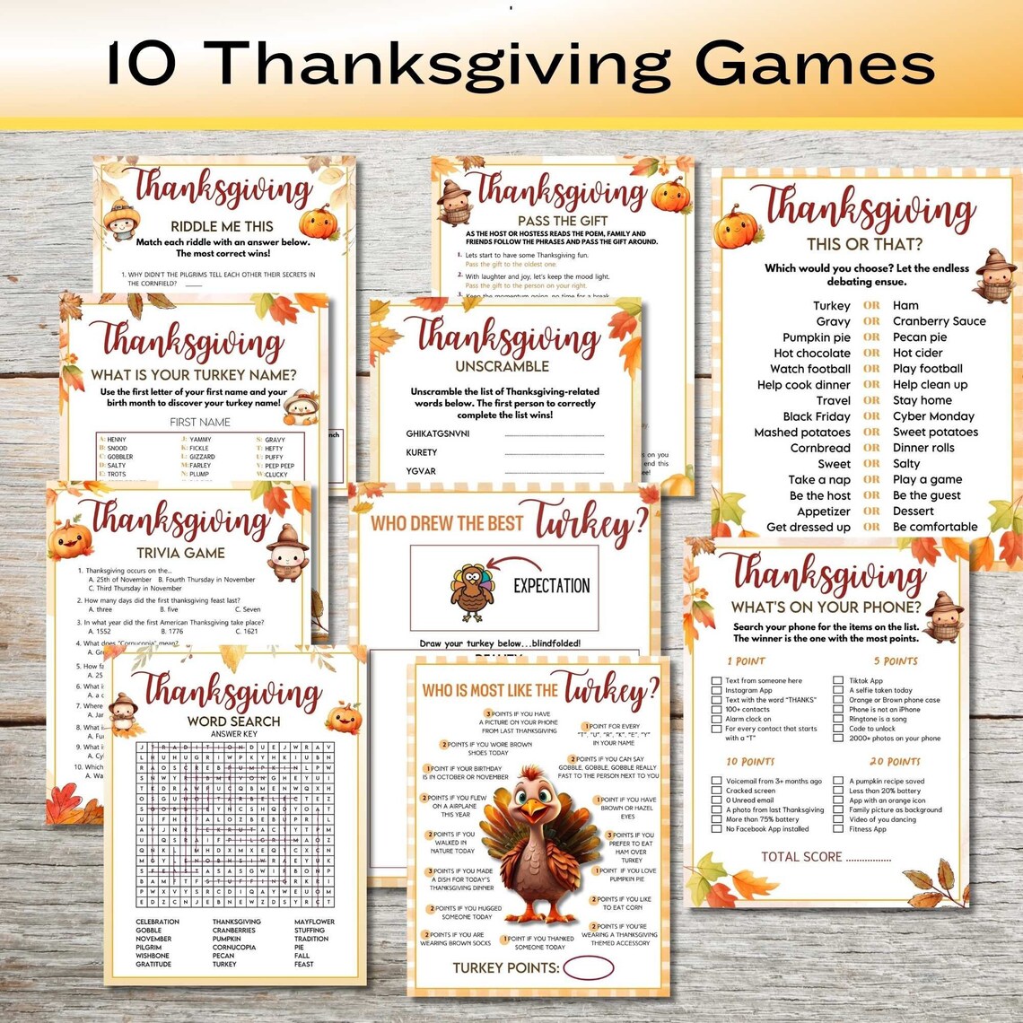 Thanksgiving Games Bundle, Thanksgiving Game Printable, Thanksgiving ...