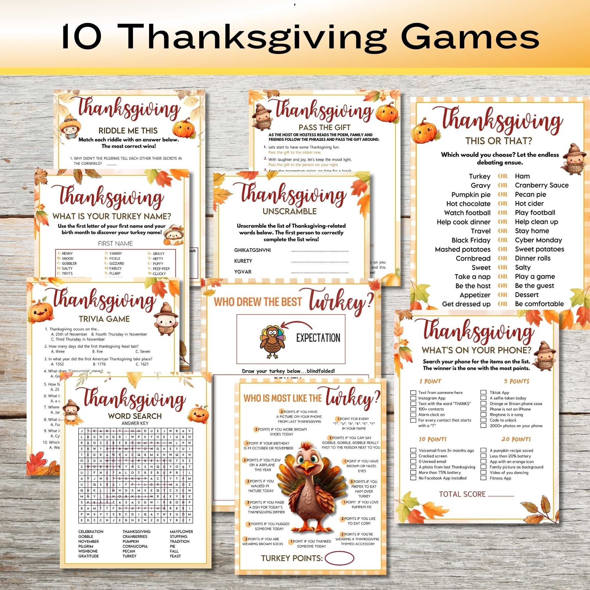 Thanksgiving Games Bundle, Thanksgiving Game Printable, Thanksgiving ...