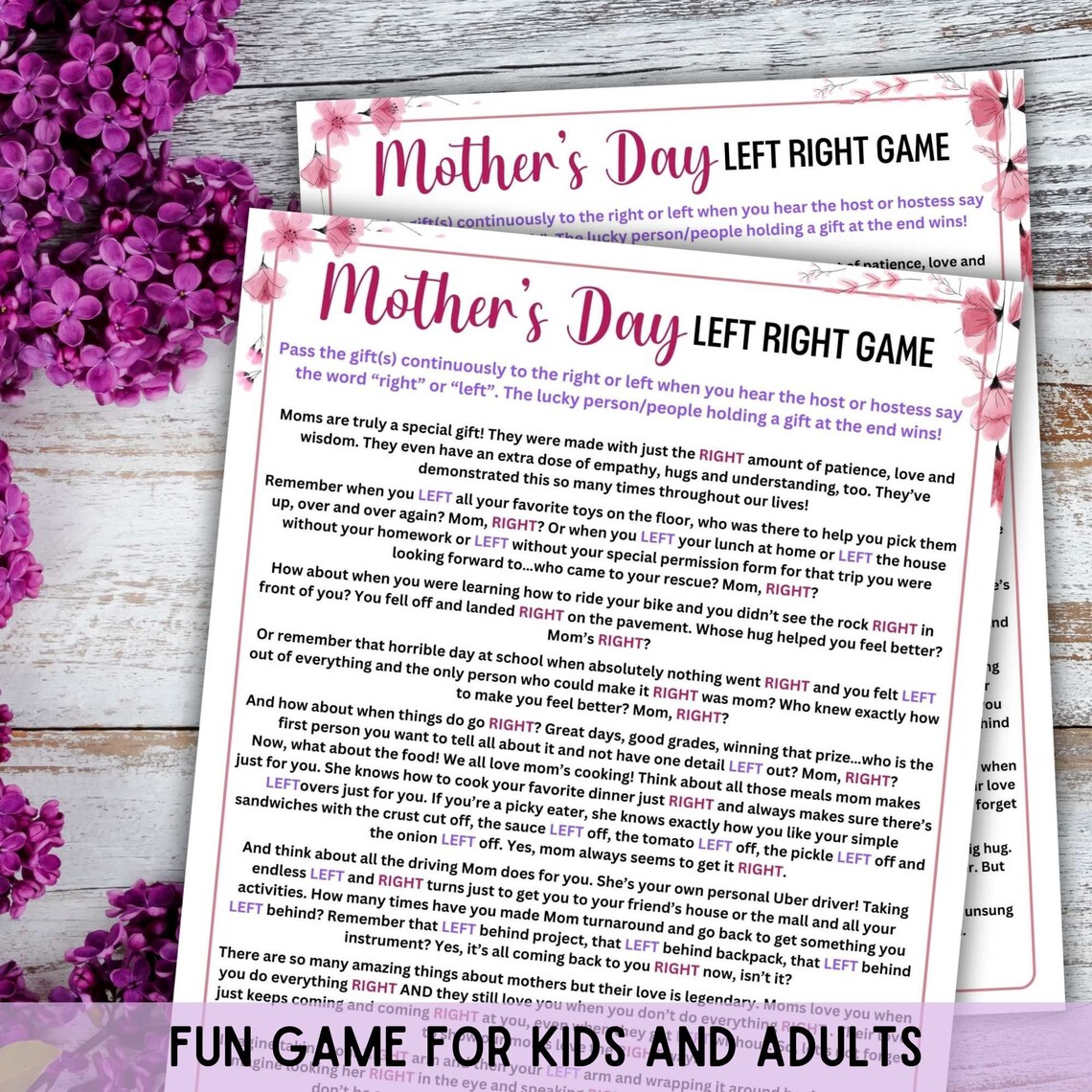 Mothers Day Games, Mothers Day Printable, Mothers Day Left Right Game ...