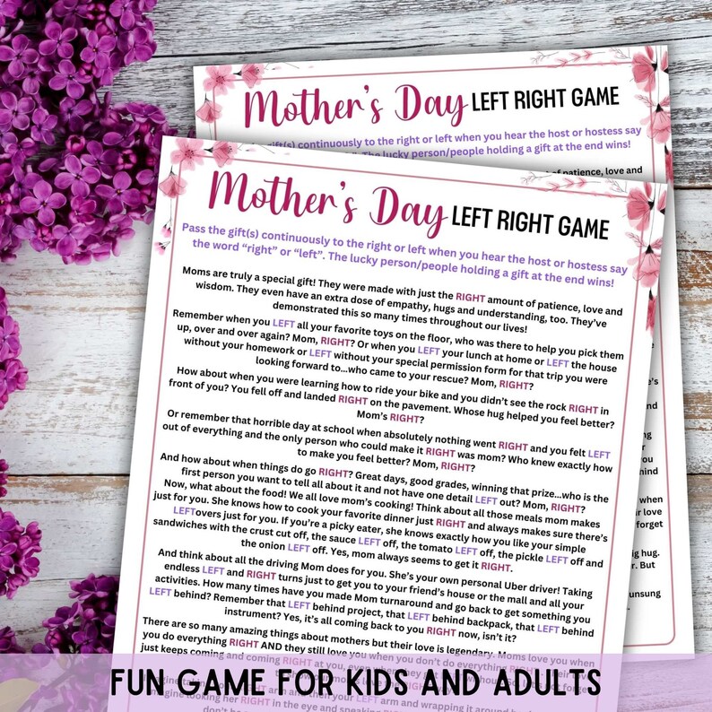 Mothers Day Games, Mothers Day Printable, Mothers Day Left Right Game ...