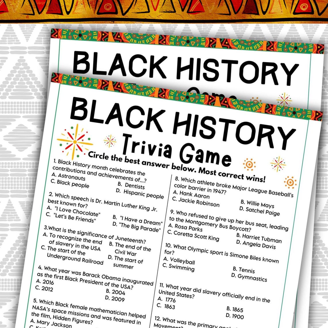 Black History Month Trivia, Printable Black History Month Games, Black ...