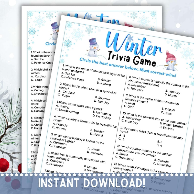 Winter Trivia Game | Printable Winter Games | Winter Game for Adults ...
