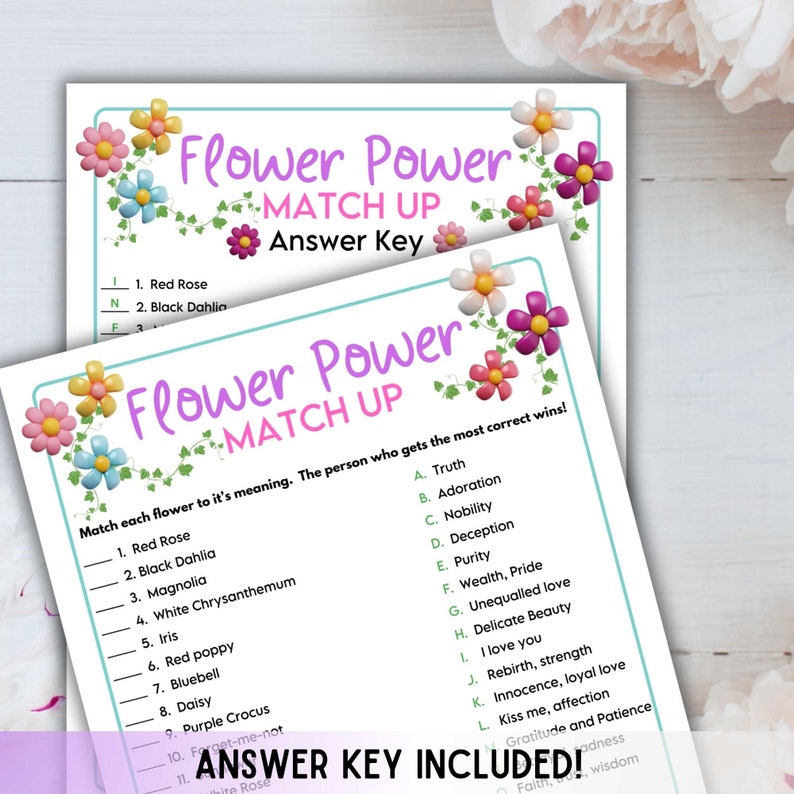 Spring Flower Power Trivia Match up | Flower Matching Game | Printable ...