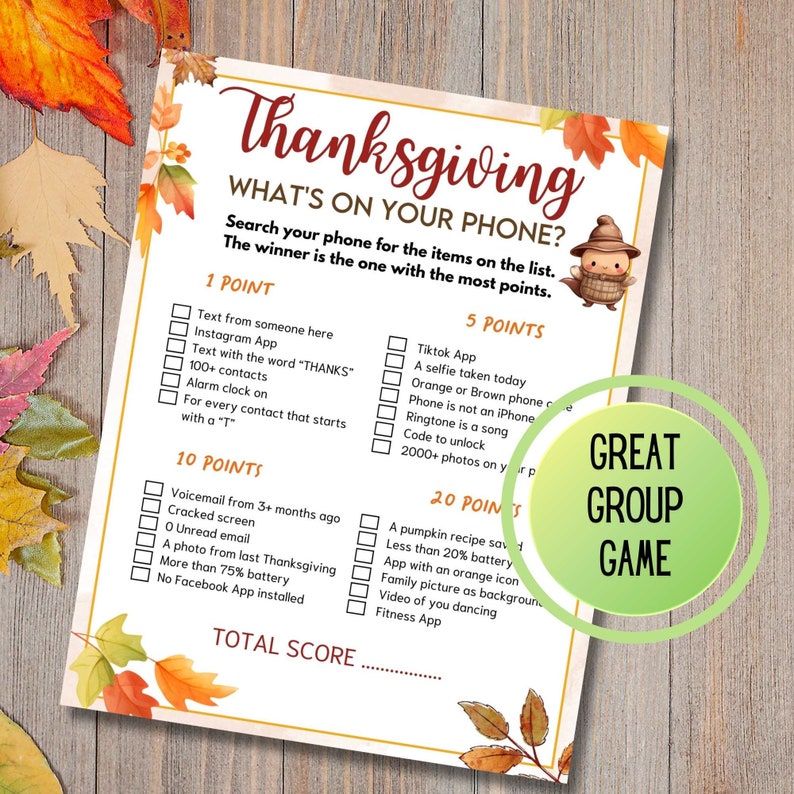 Thanksgiving Game Printable, Thanksgiving Game What’s on Your Phone ...