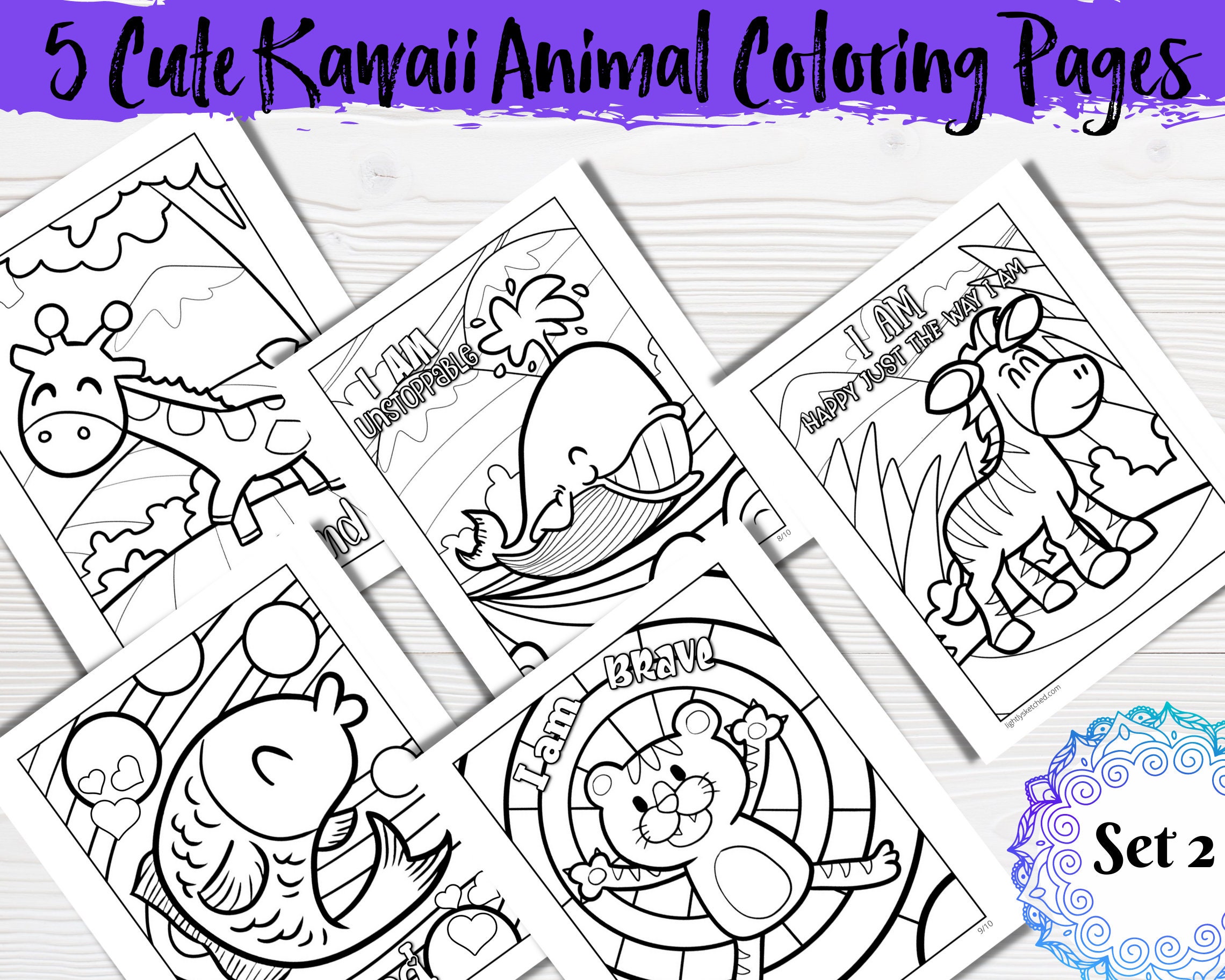 Kawaii Animal Coloring Pages Set 2/digital/instant Download/kawaii ...