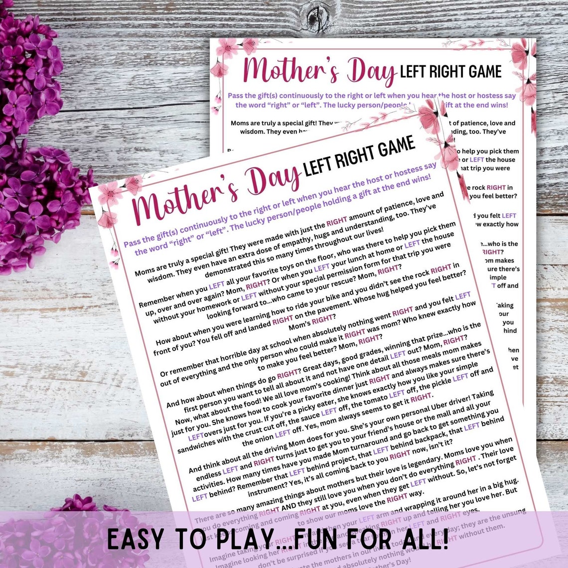 Mothers Day Games, Mothers Day Printable, Mothers Day Left Right Game ...