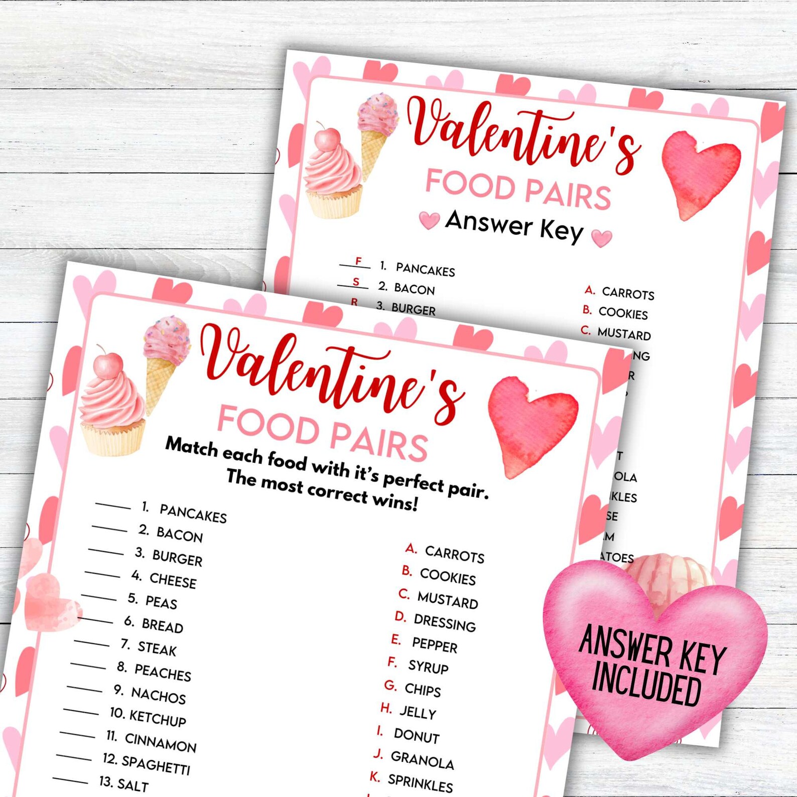 Valentine’s Day Food Pairs Game, Food Pairs Game, Valentine's Day Party ...