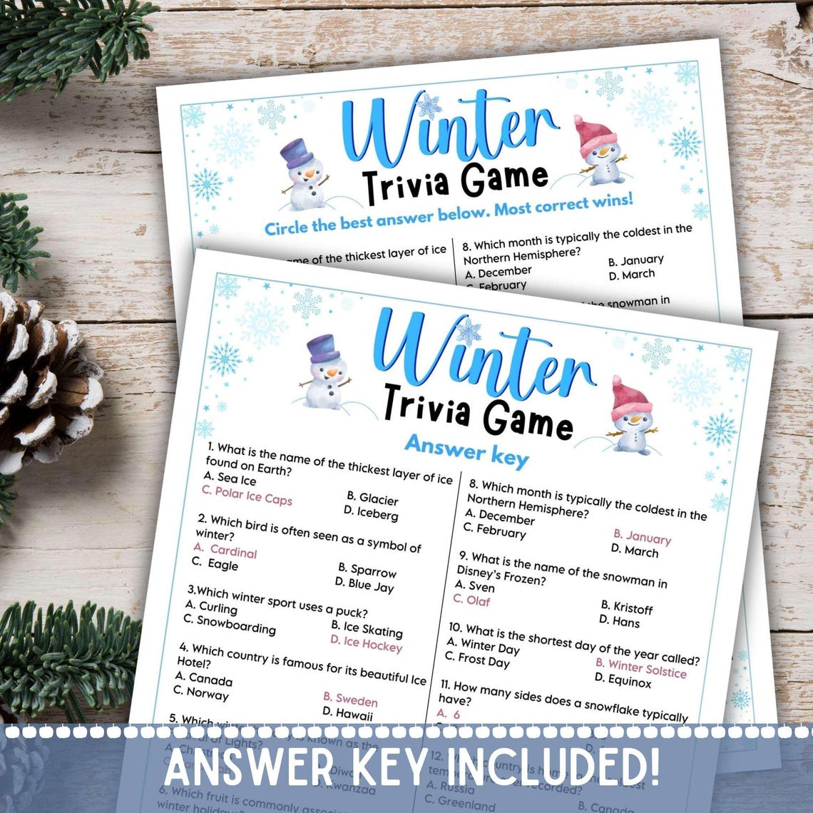 Winter Trivia Game | Printable Winter Games | Winter Game for Adults ...