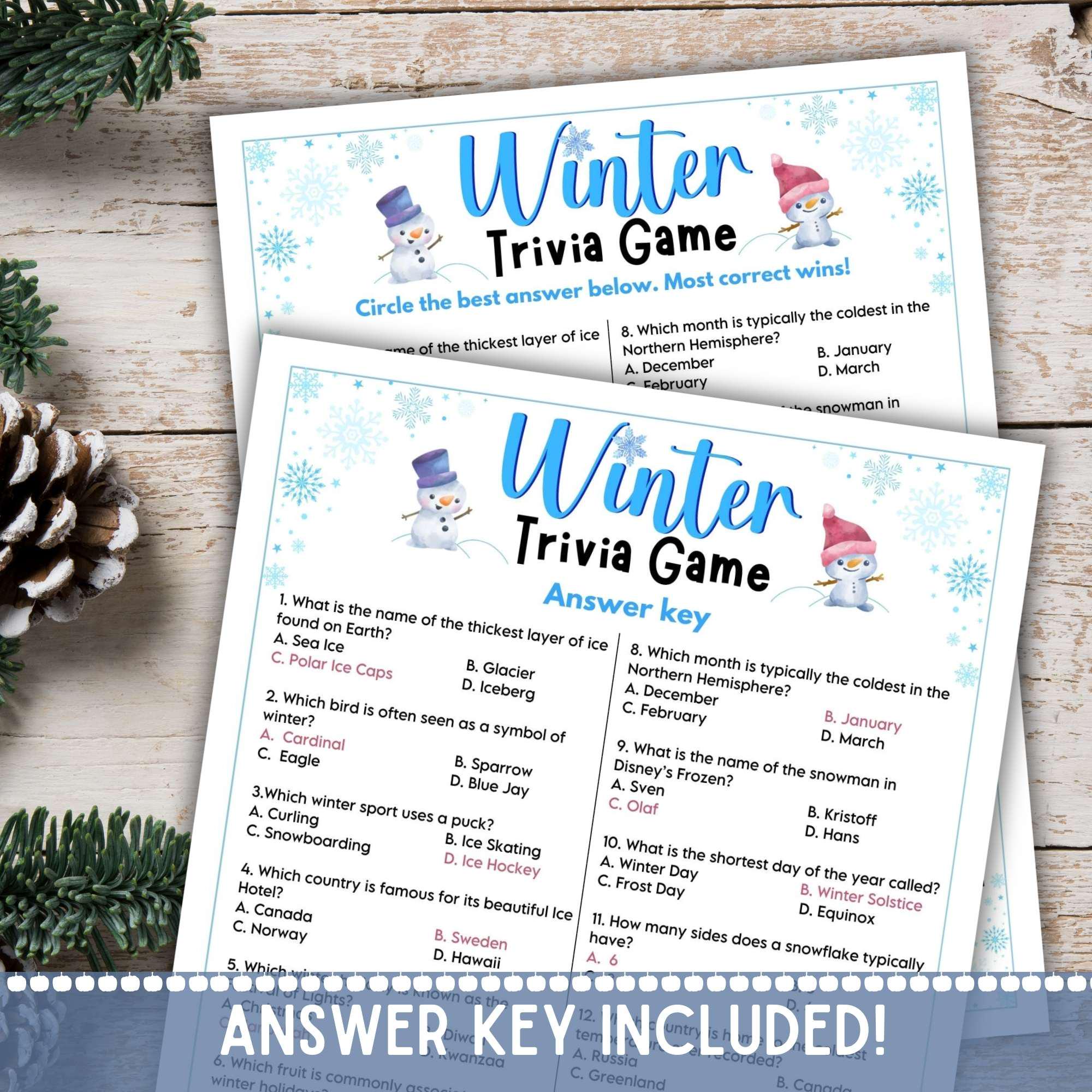 Winter Trivia Game | Printable Winter Games | Winter Game for Adults ...
