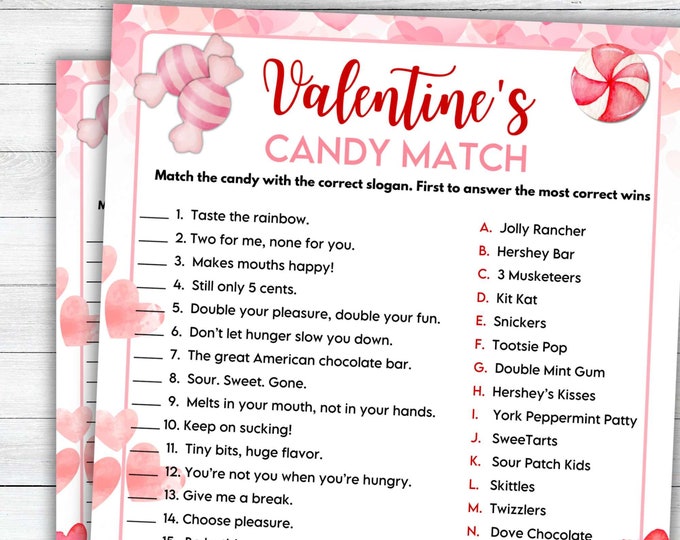 Fun Printable Valentine Candy Match Game With Candy Clues | Valentine ...