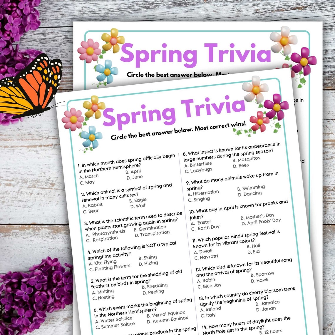 Spring Trivia Game | Printable Springtime Games | Party Games | Spring ...