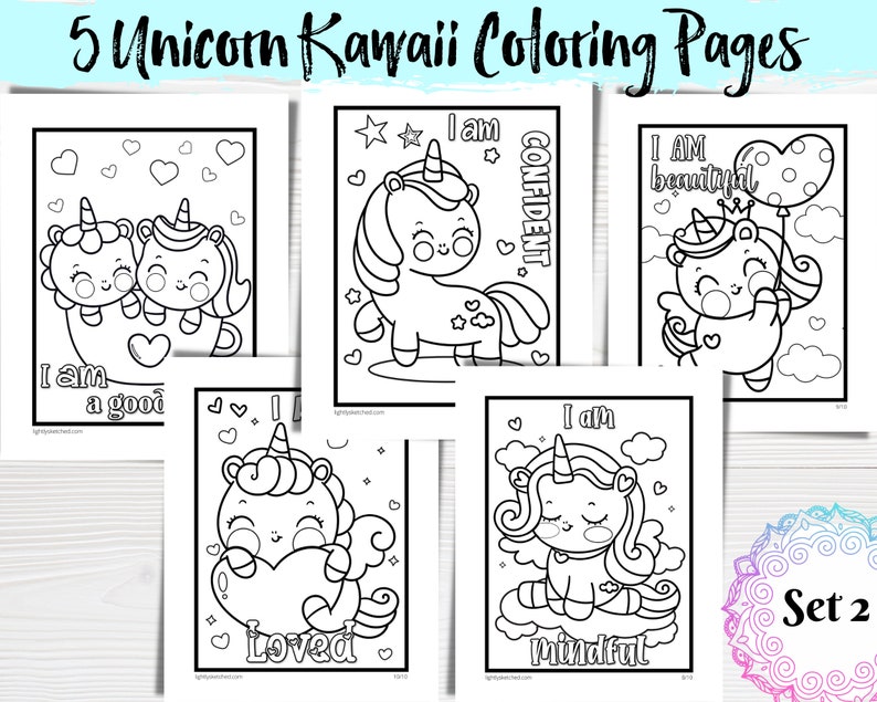 Kawaii Unicorn Coloring Pages Set 2/digital/instant Download/kawaii ...