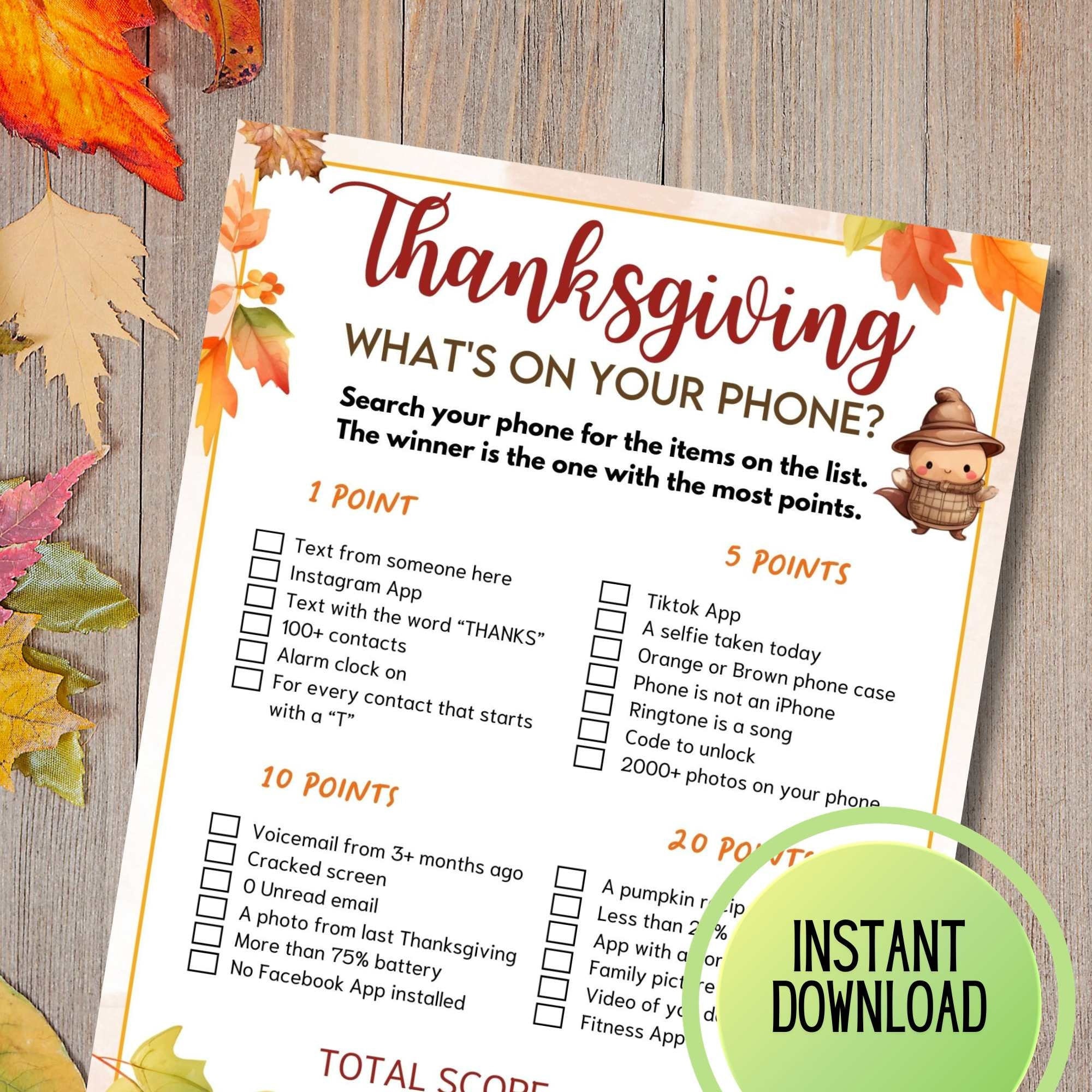 Thanksgiving Game Printable, Thanksgiving Game What’s on Your Phone ...