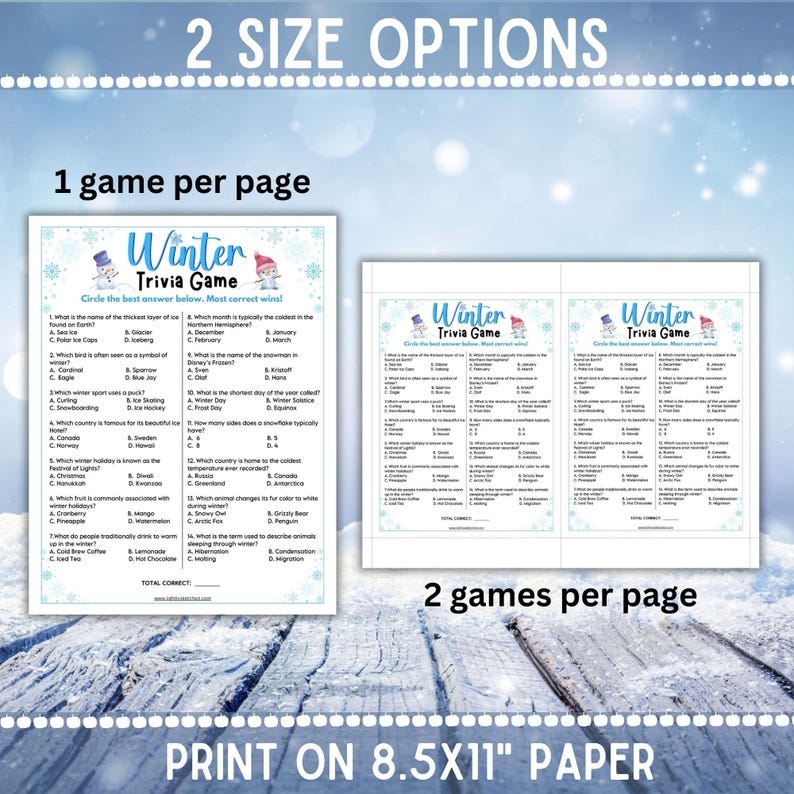 Winter Trivia Game | Printable Winter Games | Winter Game for Adults ...